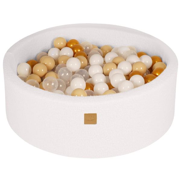 Round Ball Pit with 200 Gold/Beige/White/Transparent balls, 90x30cm ...
