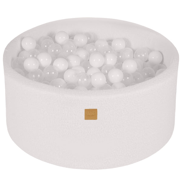 Round Ball Pit with 300 White/Transparent balls, 90x40cm - White Boucl ...